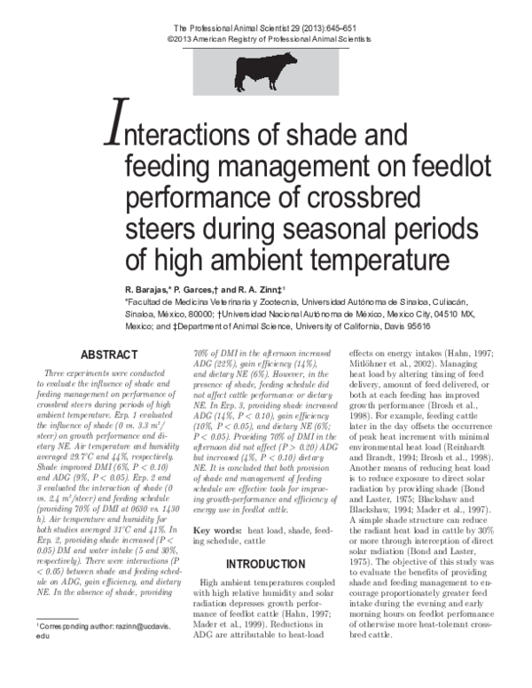 (PDF) Shade and feeding management PAS 2013