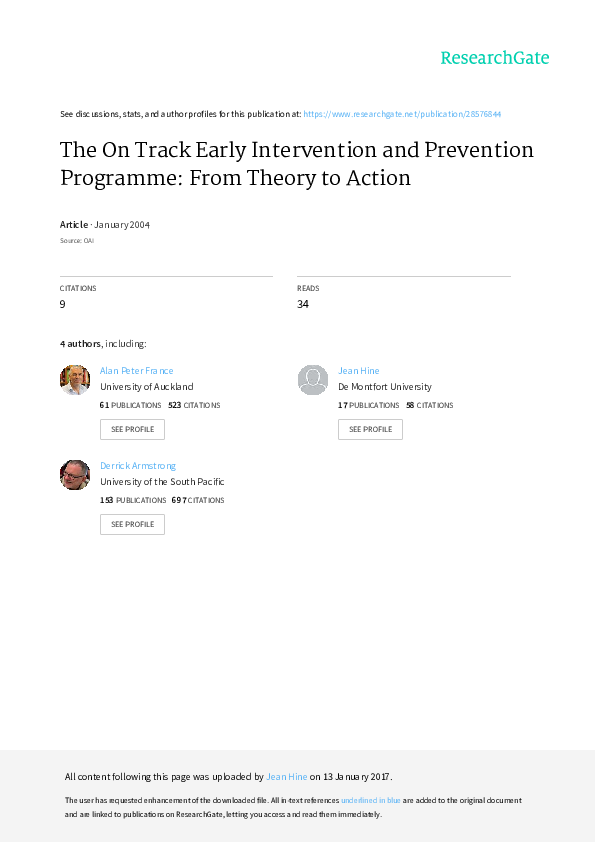 (PDF) The On Track early intervention and prevention programme: From ...