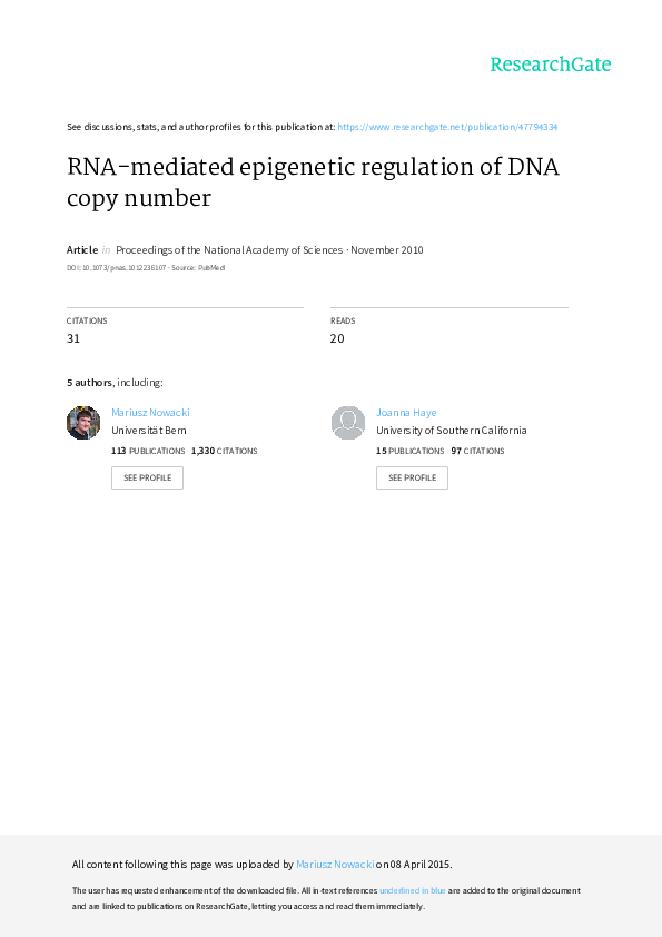 (PDF) RNA-mediated epigenetic regulation of DNA copy number