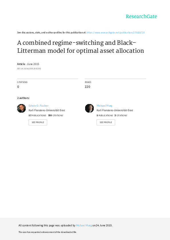 (PDF) A combined regime-switching and Black–Litterman model for optimal asset allocation