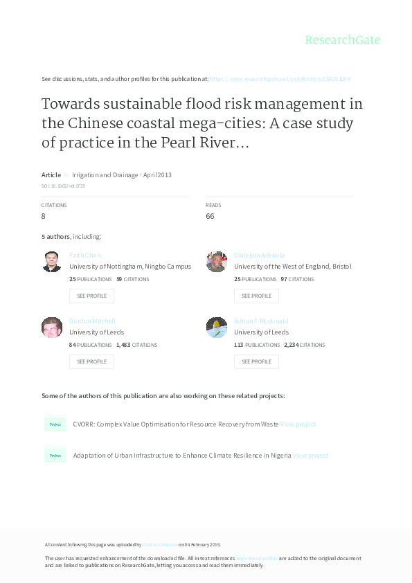 (PDF) Towards Sustainable Flood Risk Management in the Chinese Coastal Megacities. A Case Study ...