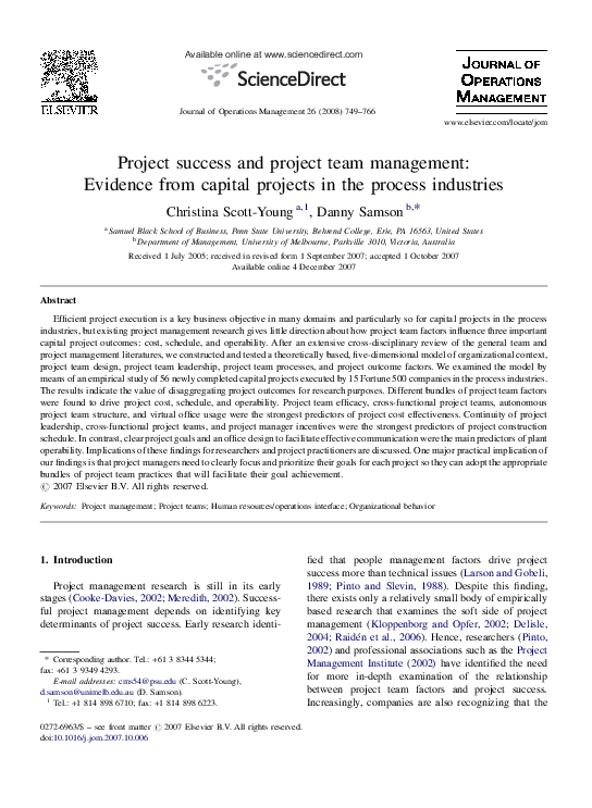 (PDF) Project success and project team management: Evidence from ...