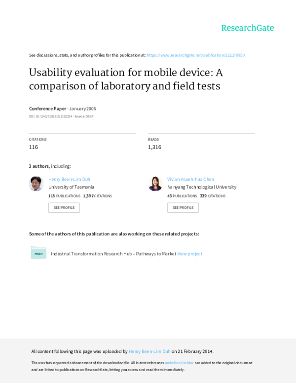 Pdf Usability Evaluation For Mobile Device A Comparison Of Laboratory And Field Tests