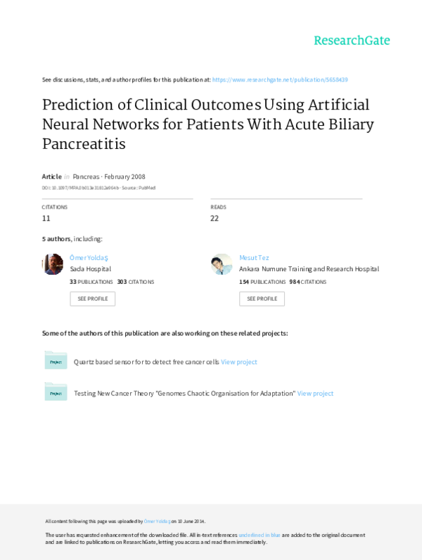 Prediction of Clinical Outcomes Using Artificial Neural Networks for ...