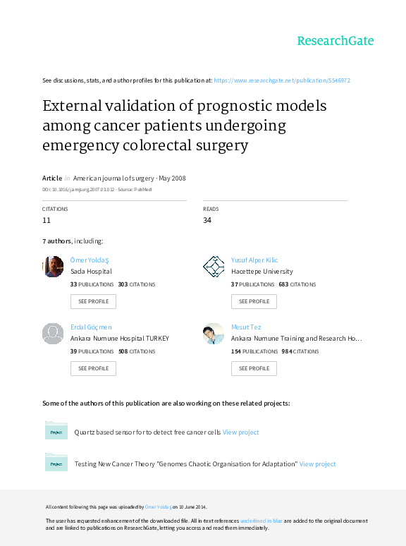 (PDF) External validation of prognostic models among cancer patients undergoing emergency ...