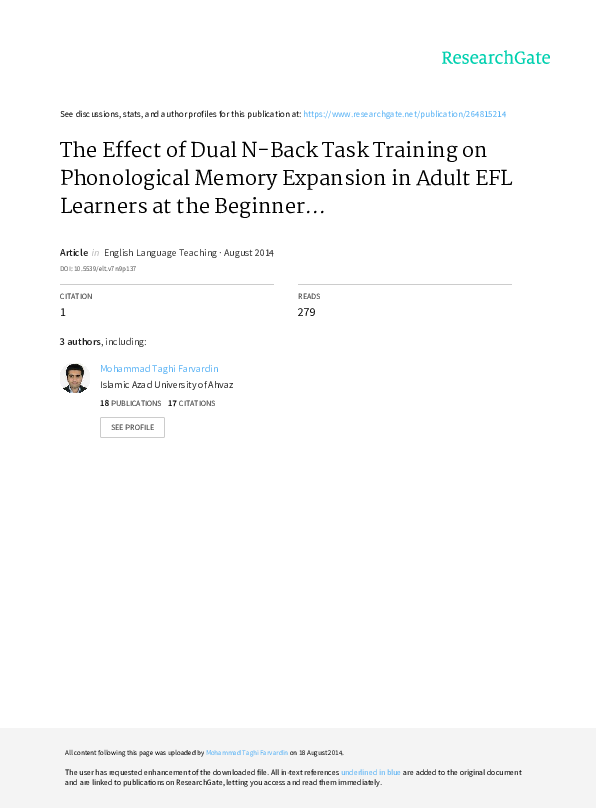 (PDF) The Effect of Dual N-Back Task Training on Phonological Memory ...