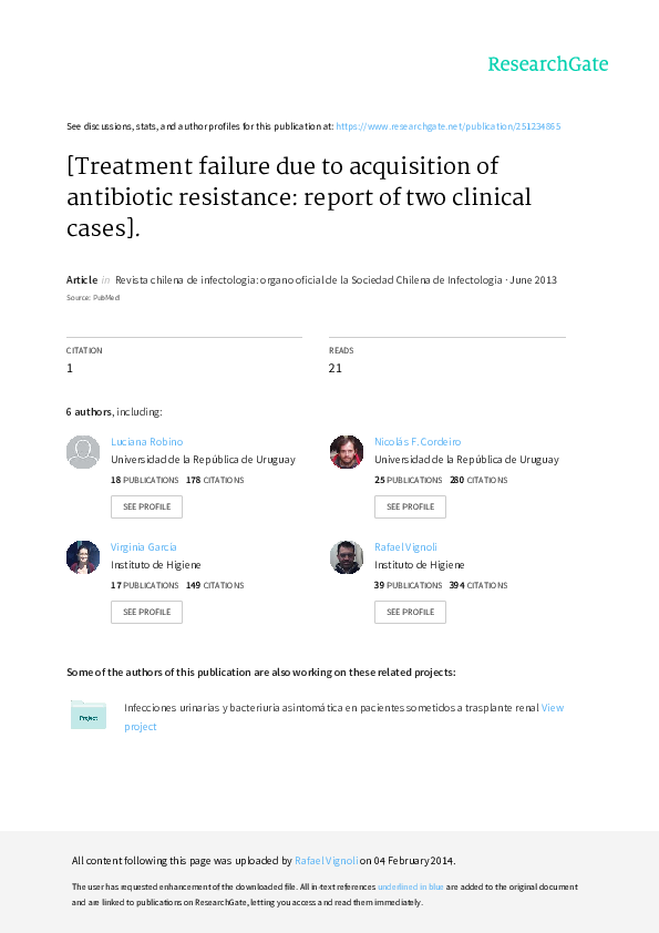 (PDF) [Treatment failure due to acquisition of antibiotic resistance ...