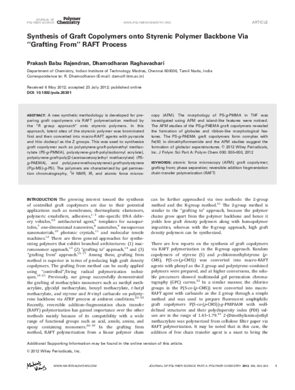 (PDF) Synthesis of graft copolymers onto styrenic polymer backbone via ...