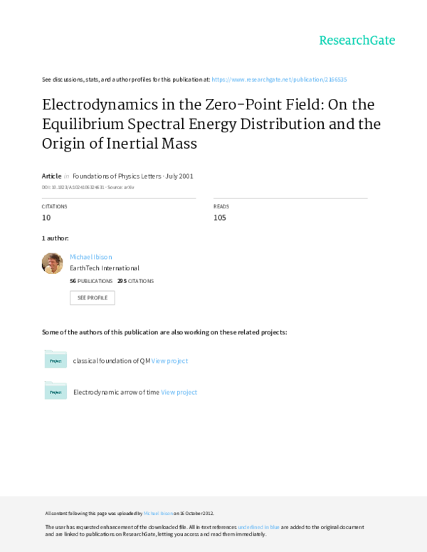 (PDF) Electrodynamics in the Zero-Point Field: On the Equilibrium Spectral Energy Distribution ...
