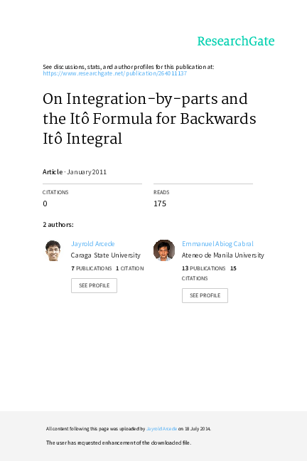 (PDF) On Integration-by-parts and the Itô Formula for Backwards Itô ...