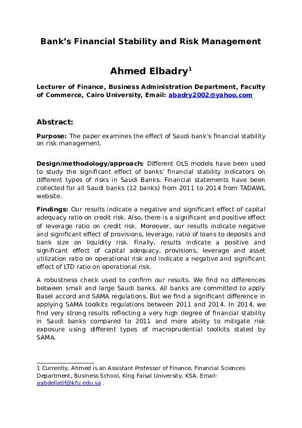 (DOC) Bank's Financial Stability and Risk Management