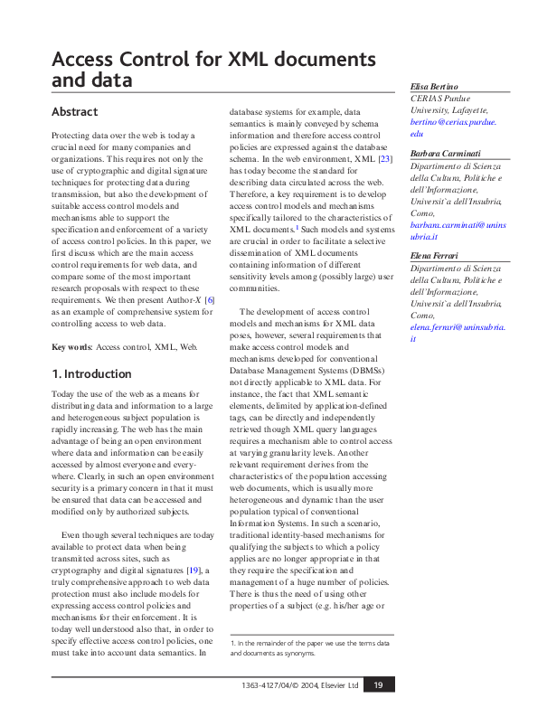(PDF) Access control for XML documents and data