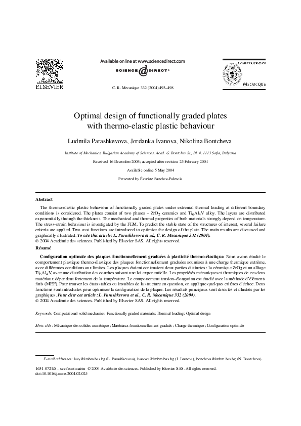 (PDF) Optimal design of functionally graded plates with thermo-elastic ...