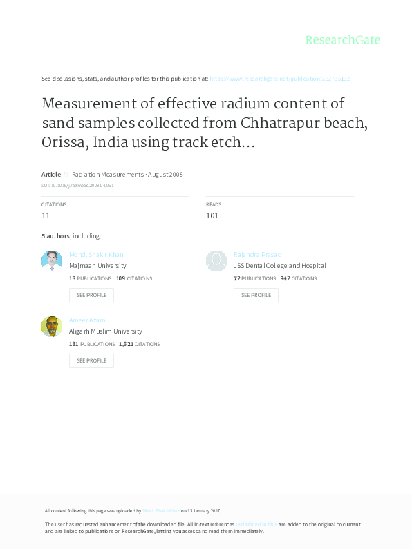 (PDF) Measurement of effective radium content of sand samples collected ...