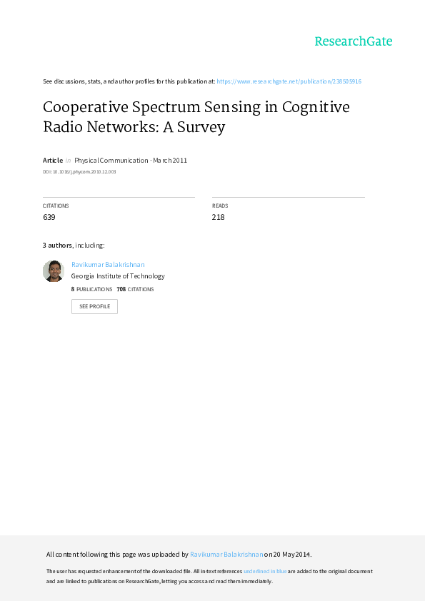 Pdf Cooperative Spectrum Sensing In Cognitive Radio Networks