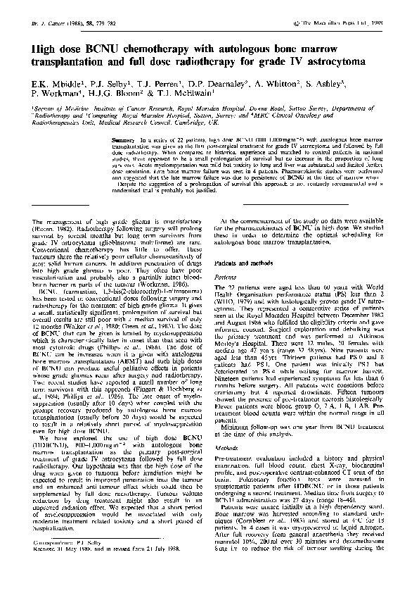 (PDF) High-Dose Bcnu Chemotherapy with Autologous Bone-Marrow ...