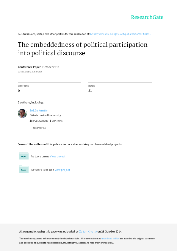 (PDF) The embeddedness of political participation into political discourse