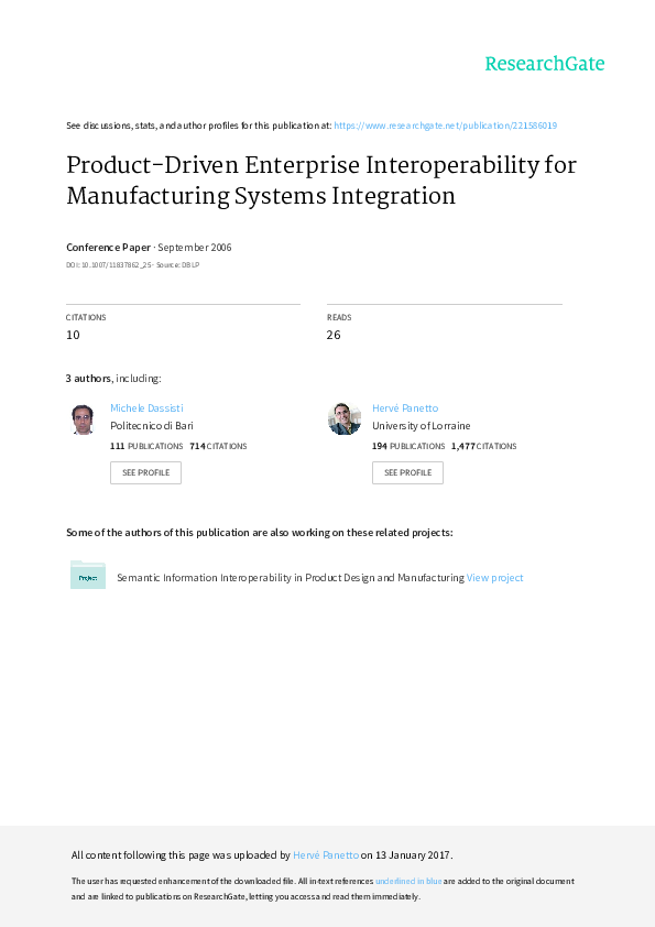 (PDF) Product-Driven Enterprise Interoperability for Manufacturing Systems Integration