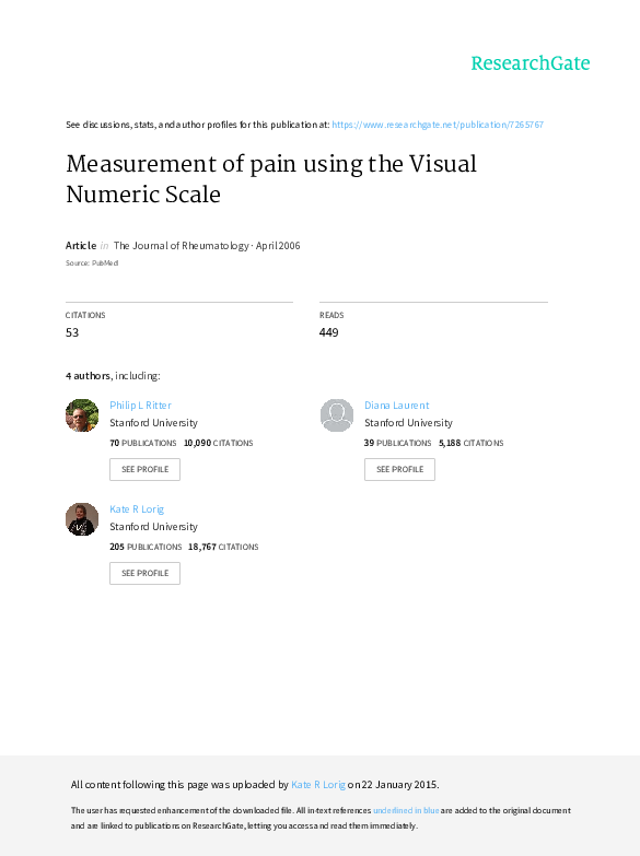 (PDF) Measurement of pain using the visual numeric scale.