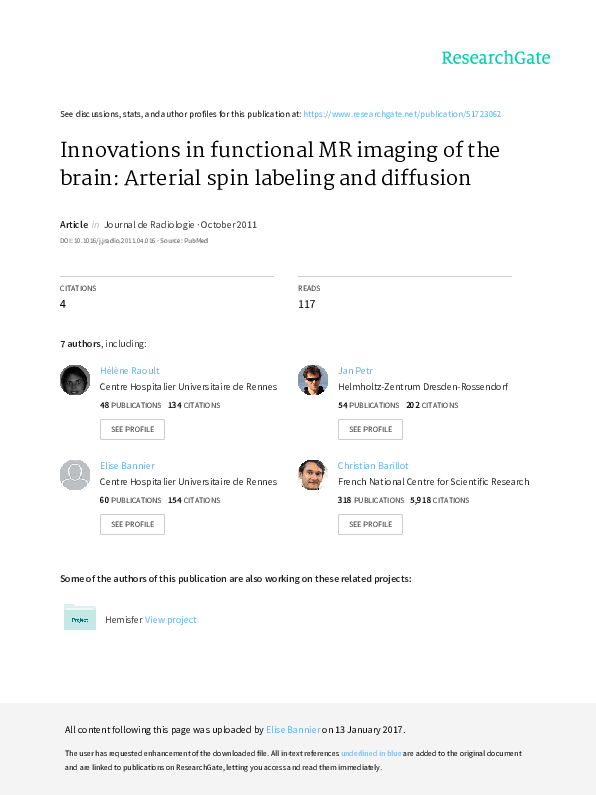 (PDF) Innovations in functional MR imaging of the brain: Arterial spin labeling and diffusion