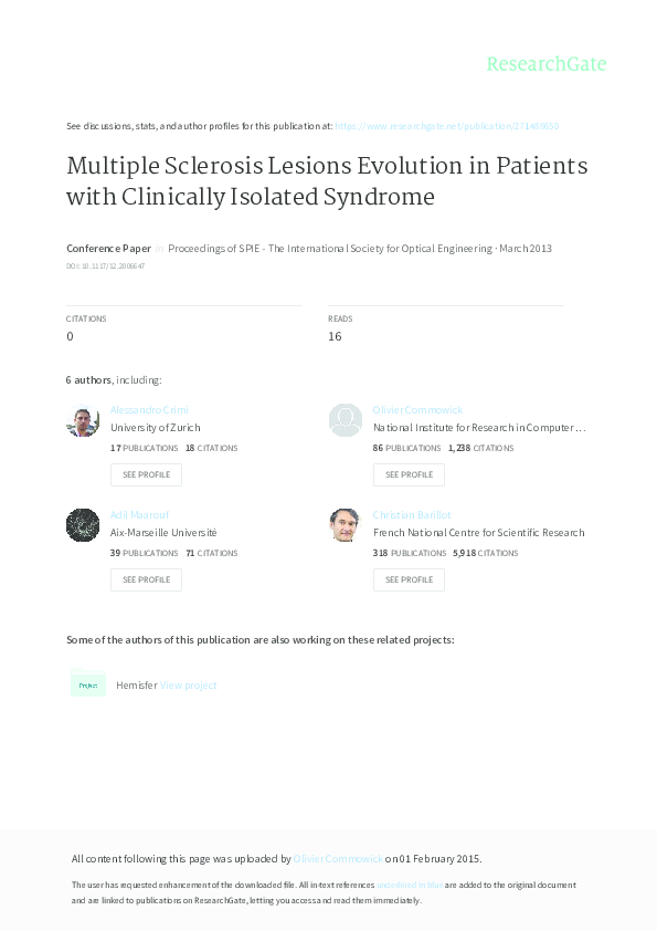(PDF) Multiple sclerosis lesions evolution in patients with clinically isolated syndrome