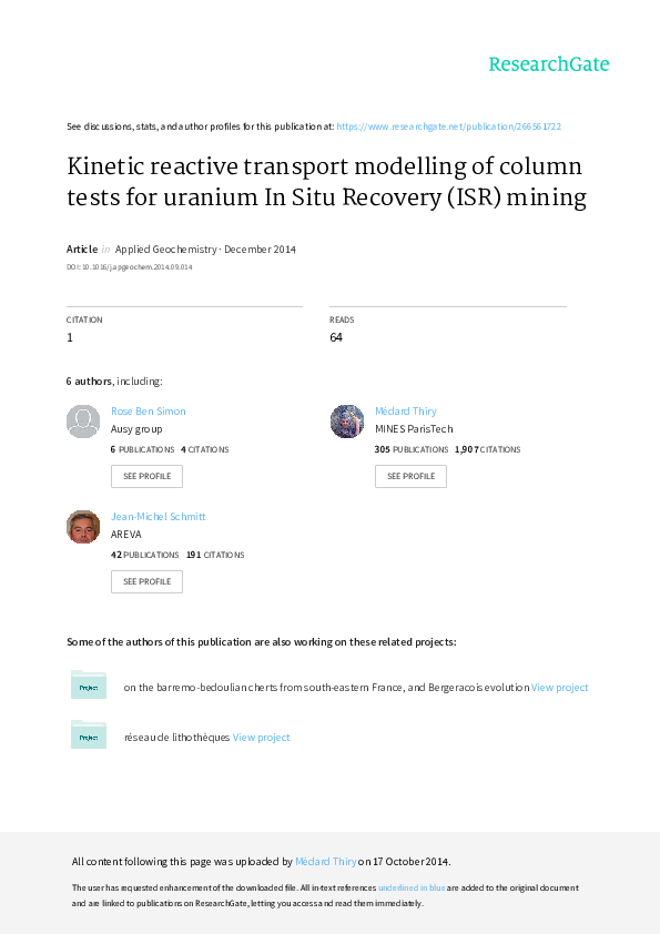 (PDF) Kinetic reactive transport modelling of column tests for uranium ...