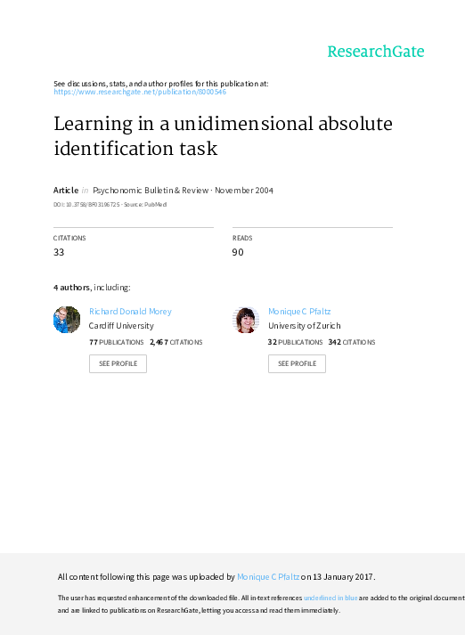 (PDF) Learning in a unidimensional absolute identification task