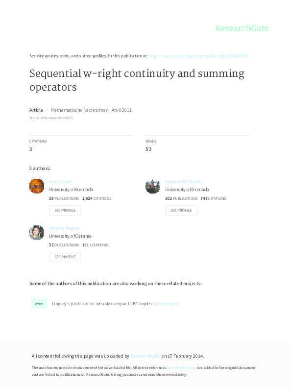 (PDF) Sequential w-right continuity and summing operators