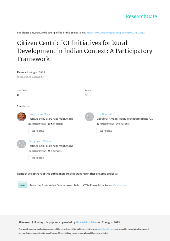 (PDF) Citizen Centric ICT Initiatives for Rural Development in Indian ...