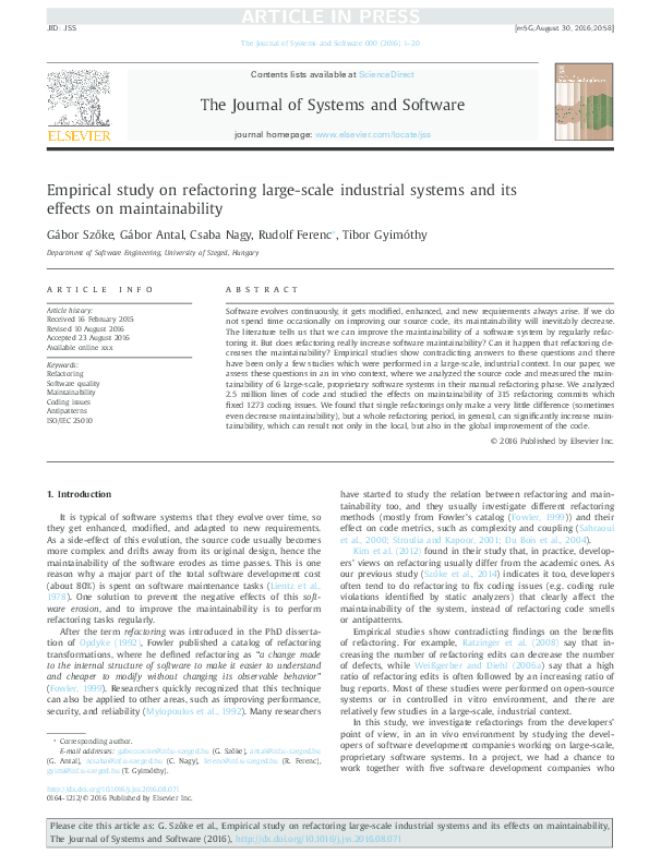 (PDF) Empirical study on refactoring large-scale industrial systems and its effects on ...