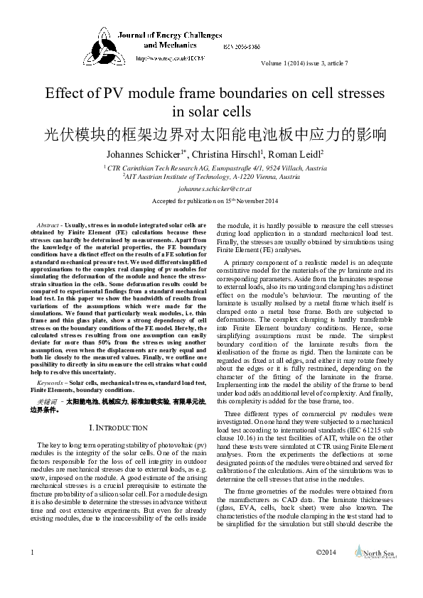 (PDF) Effect of PV Module Frame Boundaries on Stresses in Solar Cells