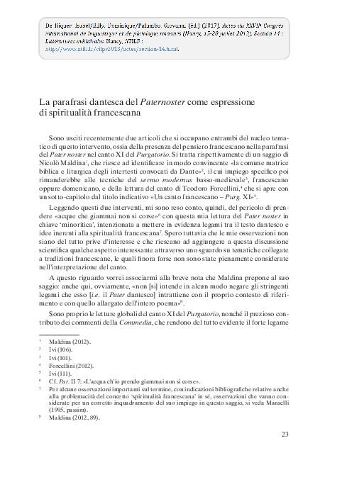 (PDF) La parafrasi dantesca del Paternoster come espressione di ...