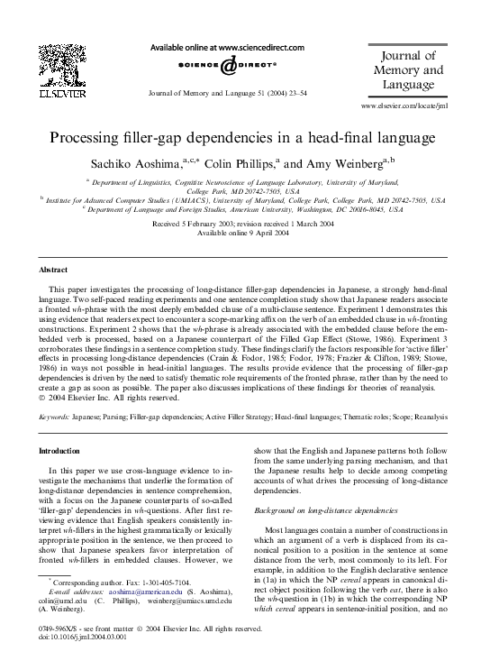 (PDF) Processing filler-gap dependencies in a head-final language