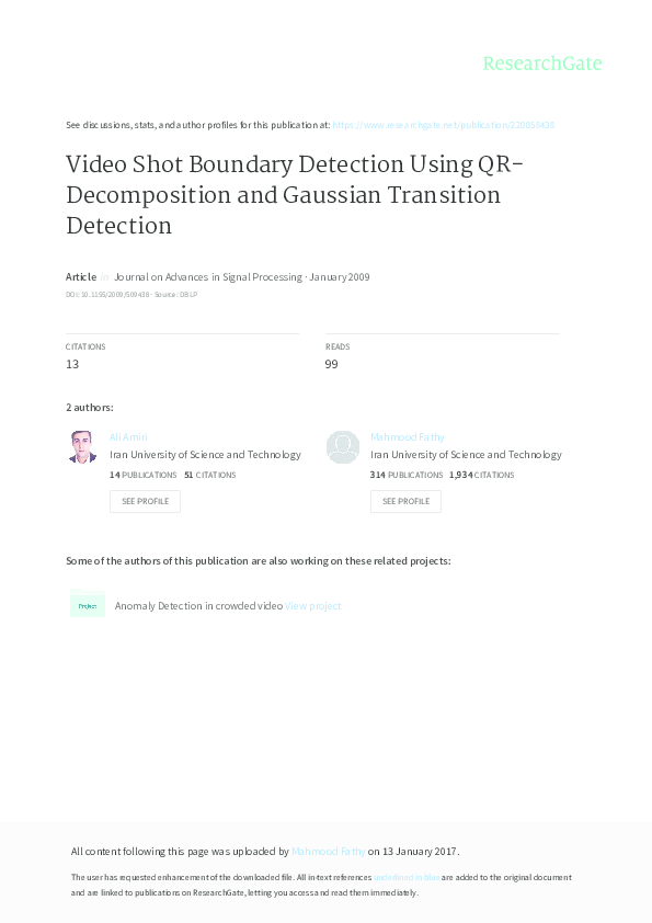 Pdf Video Shot Boundary Detection Using Qr Decomposition And Gaussian Transition Detection