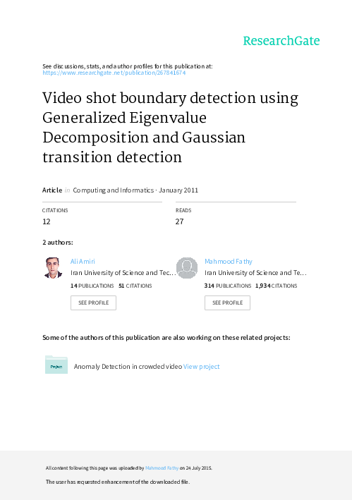 Pdf Video Shot Boundary Detection Using Generalized Eigenvalue