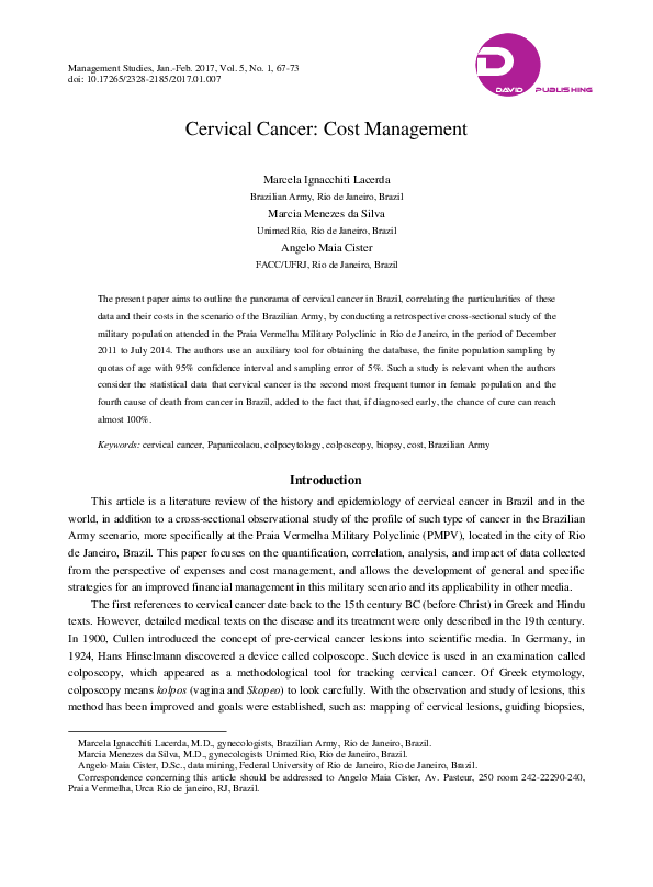 (PDF) Cervical Cancer: Cost Management