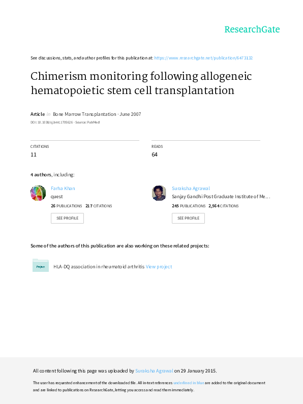 (PDF) Significance of chimerism in hematopoietic stem cell ...