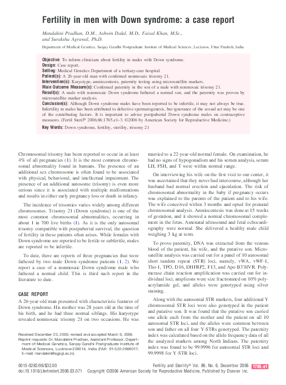 (PDF) Fertility in men with Down syndrome: a case report
