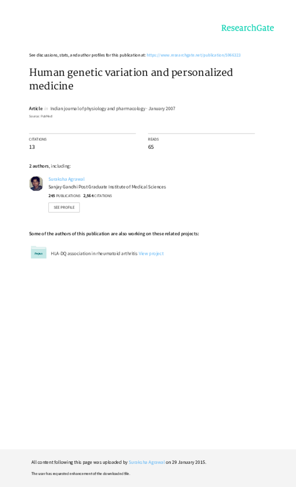 (PDF) Human genetic variation and personalized medicine