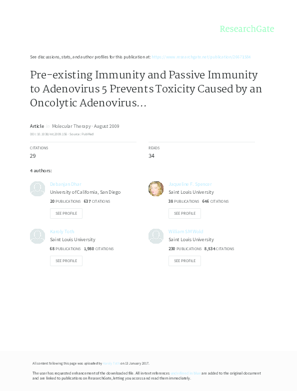 (PDF) Pre-existing immunity and passive immunity to adenovirus 5 ...