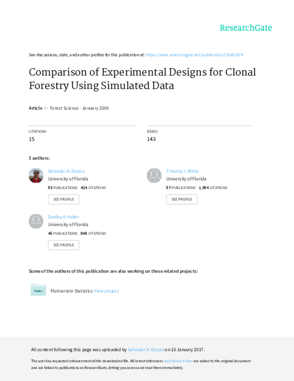 (PDF) Comparison of experimental designs for clonal forestry using ...