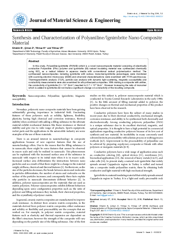 (PDF) Synthesis and Characterization of Polyaniline/Ignimbrite Nano ...