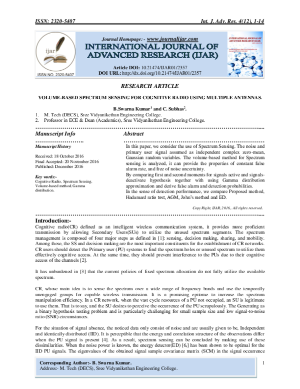 Pdf Volume Based Spectrum Sensing For Cognitive Radio Using Multiple