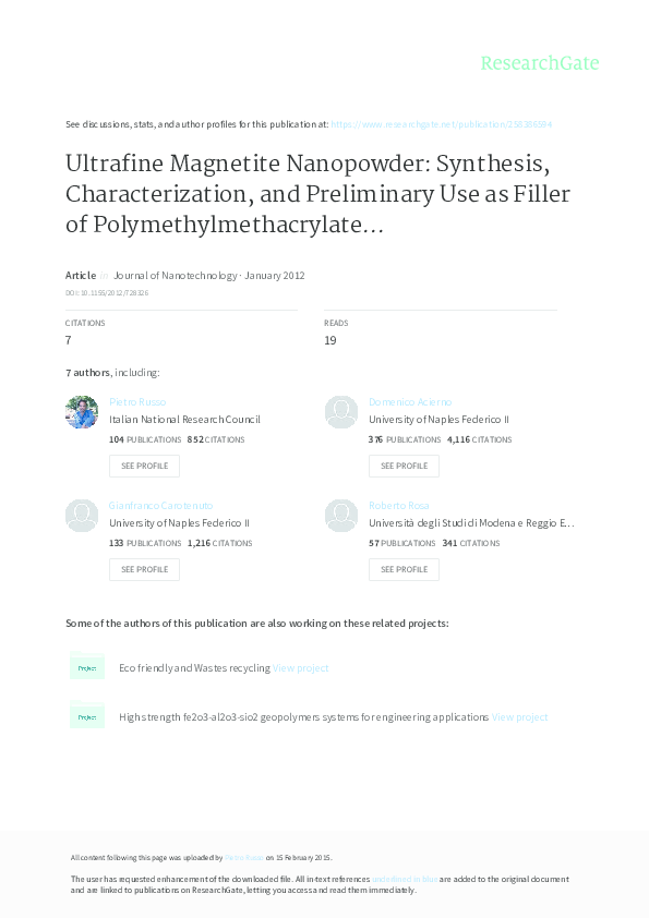 (PDF) Ultrafine Magnetite Nanopowder: Synthesis, Characterization, and ...