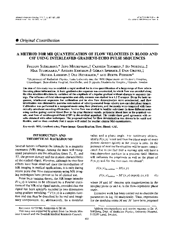 (PDF) A method for MR quantification of flow velocities in blood and ...
