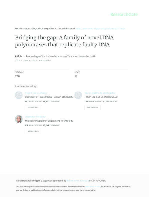(PDF) Bridging the gap: a family of novel DNA polymerases that ...