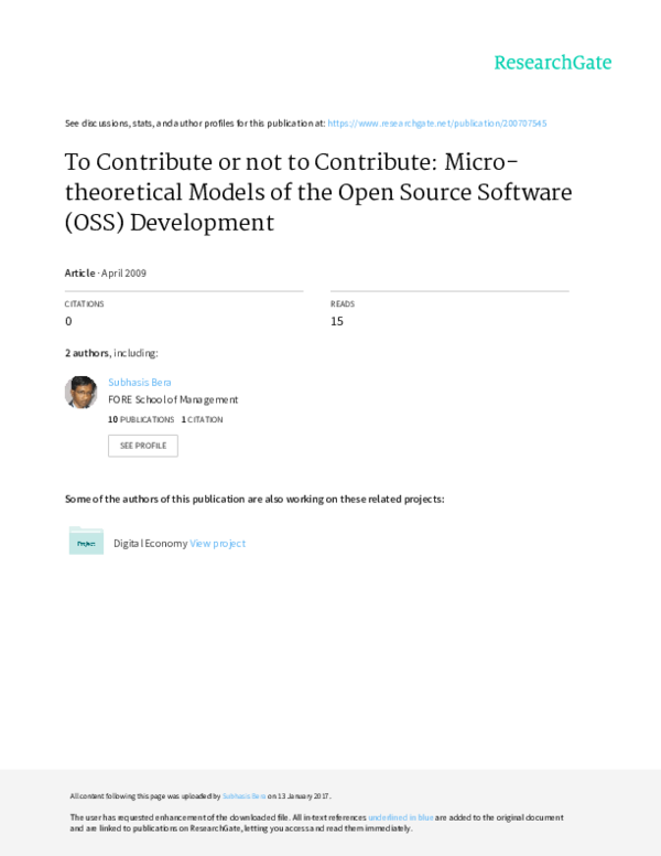 (PDF) To Contribute or not to Contribute: Micro-theoretical Models of the Open Source Software ...