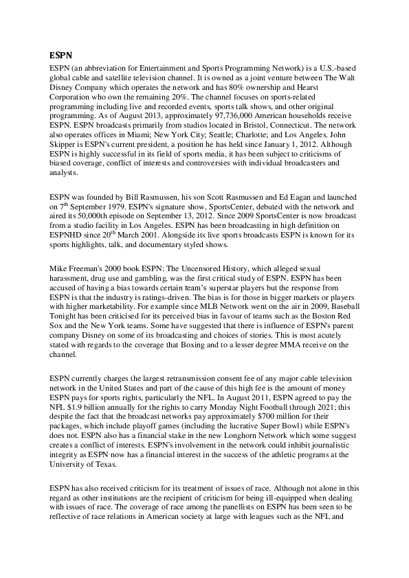 (PDF) ESPN Entertainment and Sports Programming Network