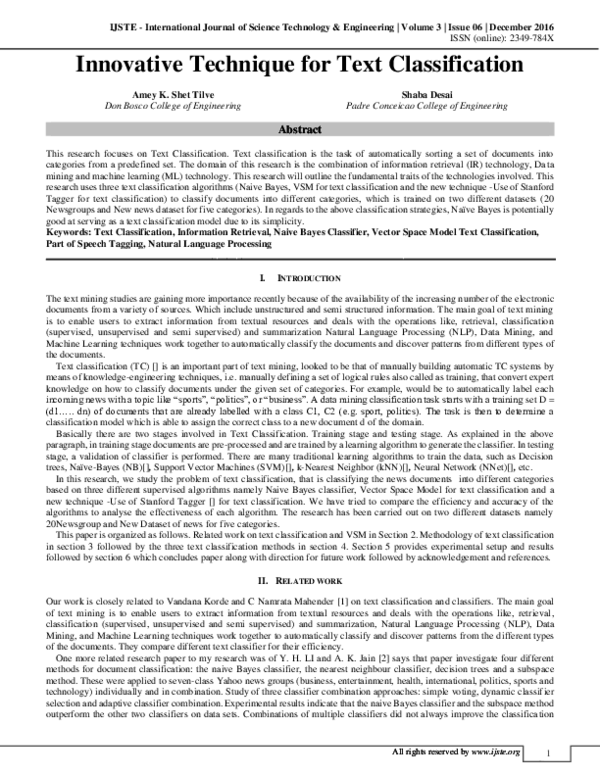 (PDF) Innovative Technique for Text Classification