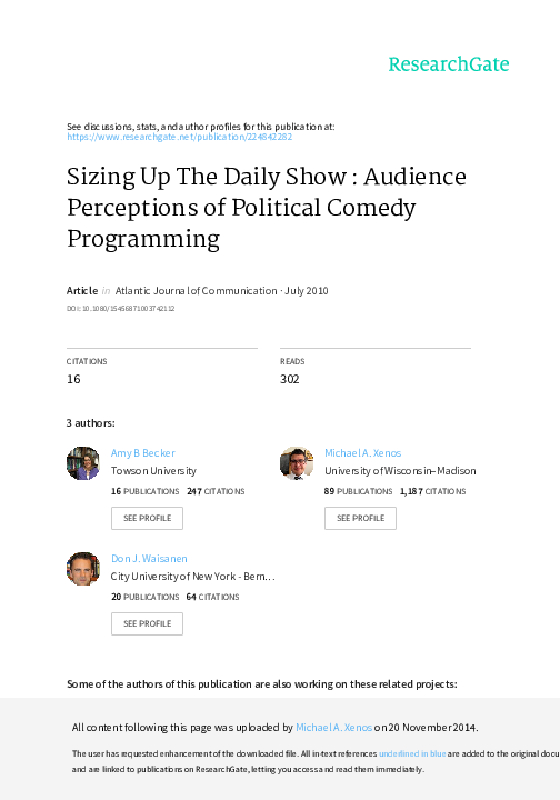 (PDF) Sizing Up The Daily Show: Audience Perceptions of Political ...